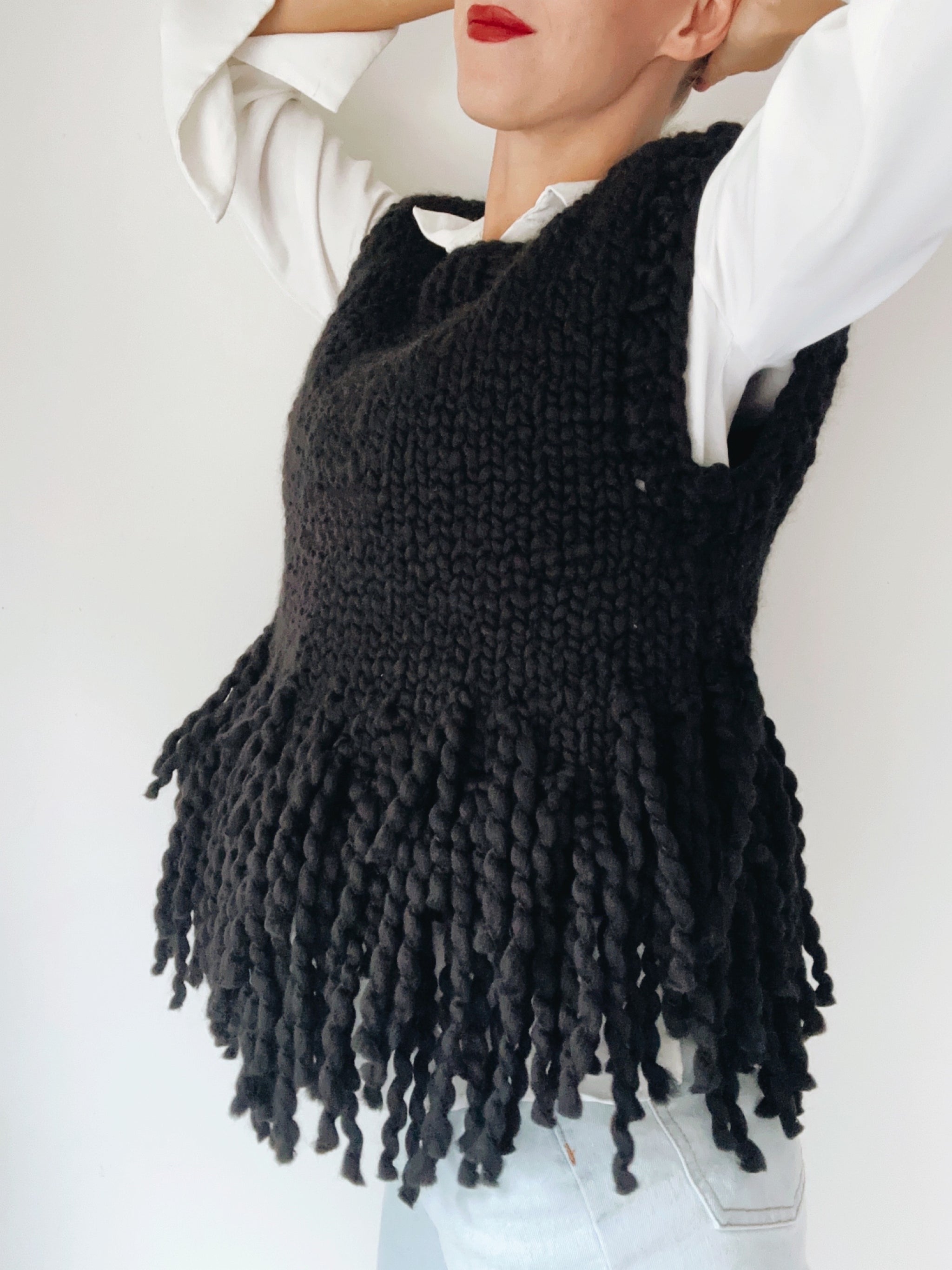 Loopy Mango Fringe Vest, Women's Sleeveless Sweater, Natural Basic Tank ...