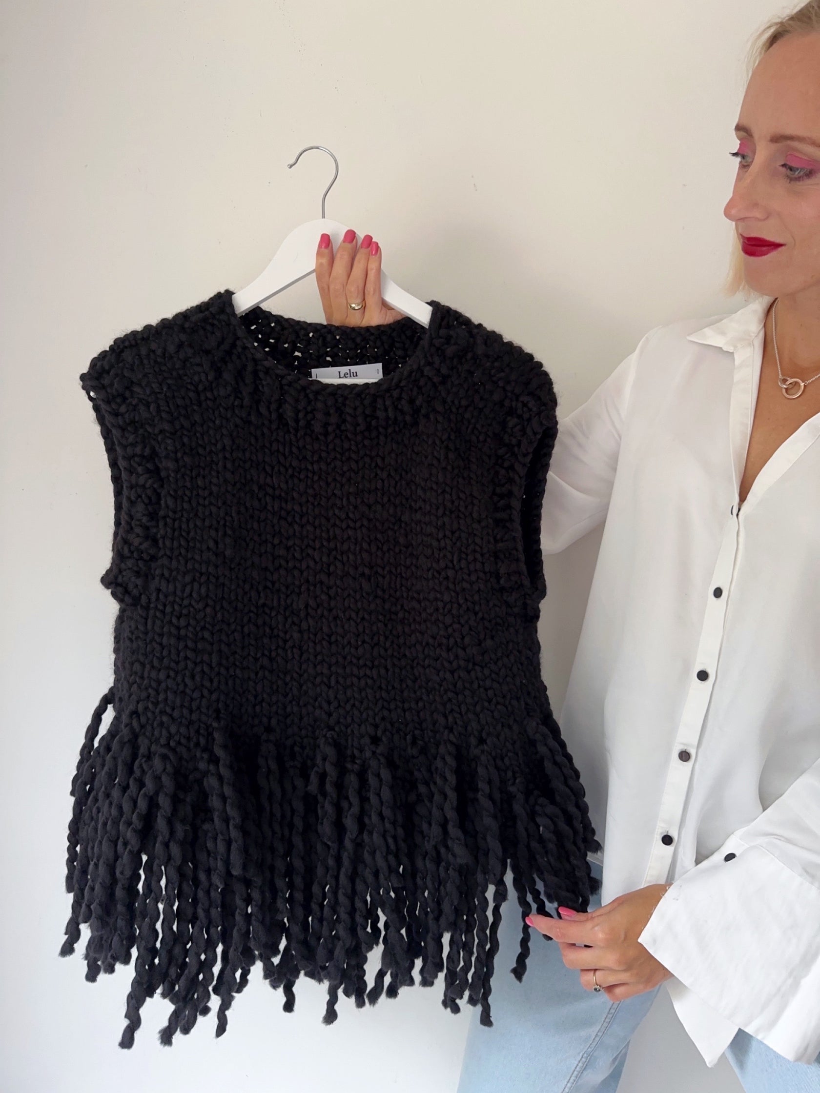 Loopy Mango Fringe Vest, Women's Sleeveless Sweater, Natural Basic Tank ...