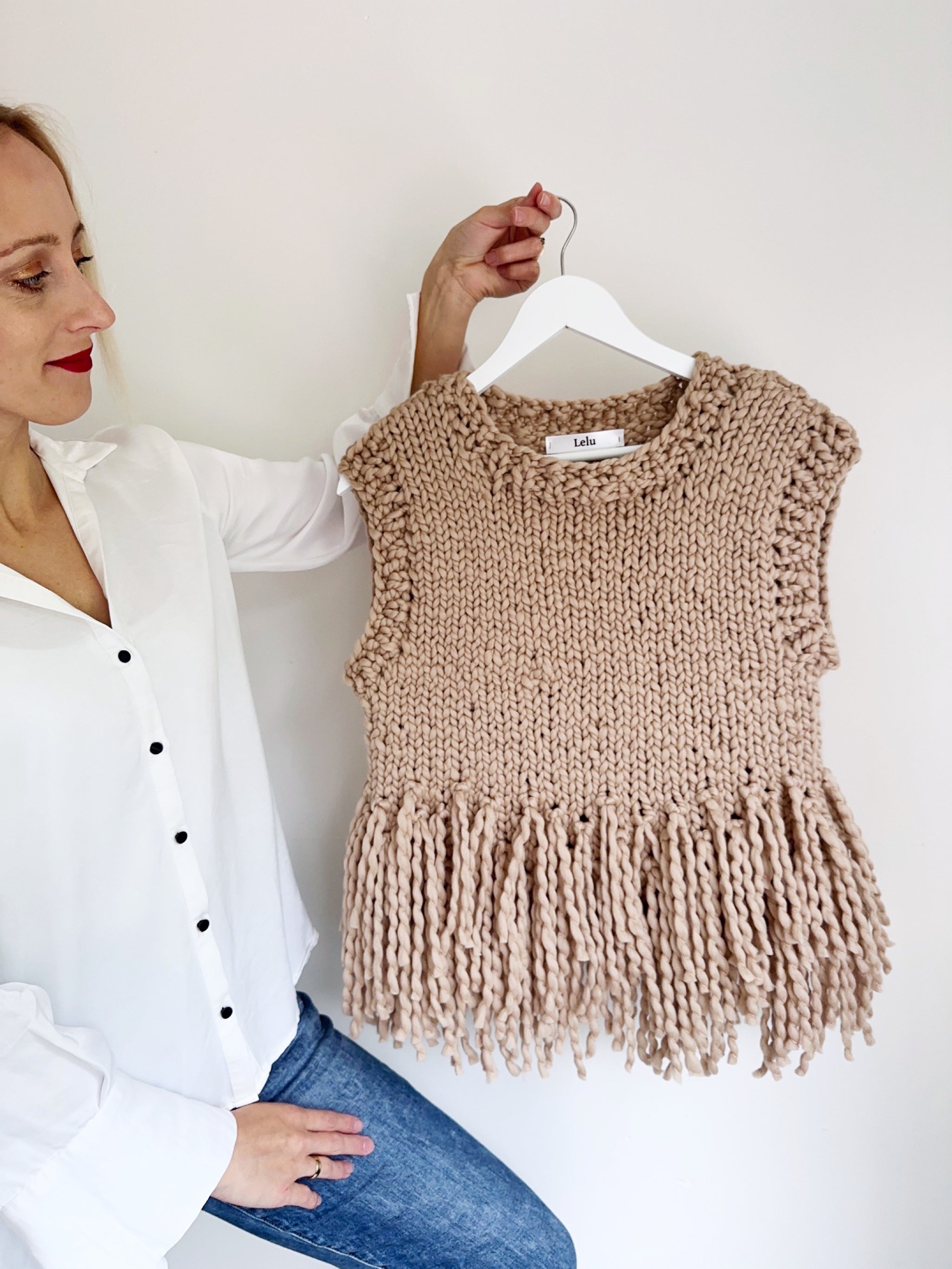 Loopy Mango Fringe Vest, Women's Sleeveless Sweater, Natural Basic Tank ...