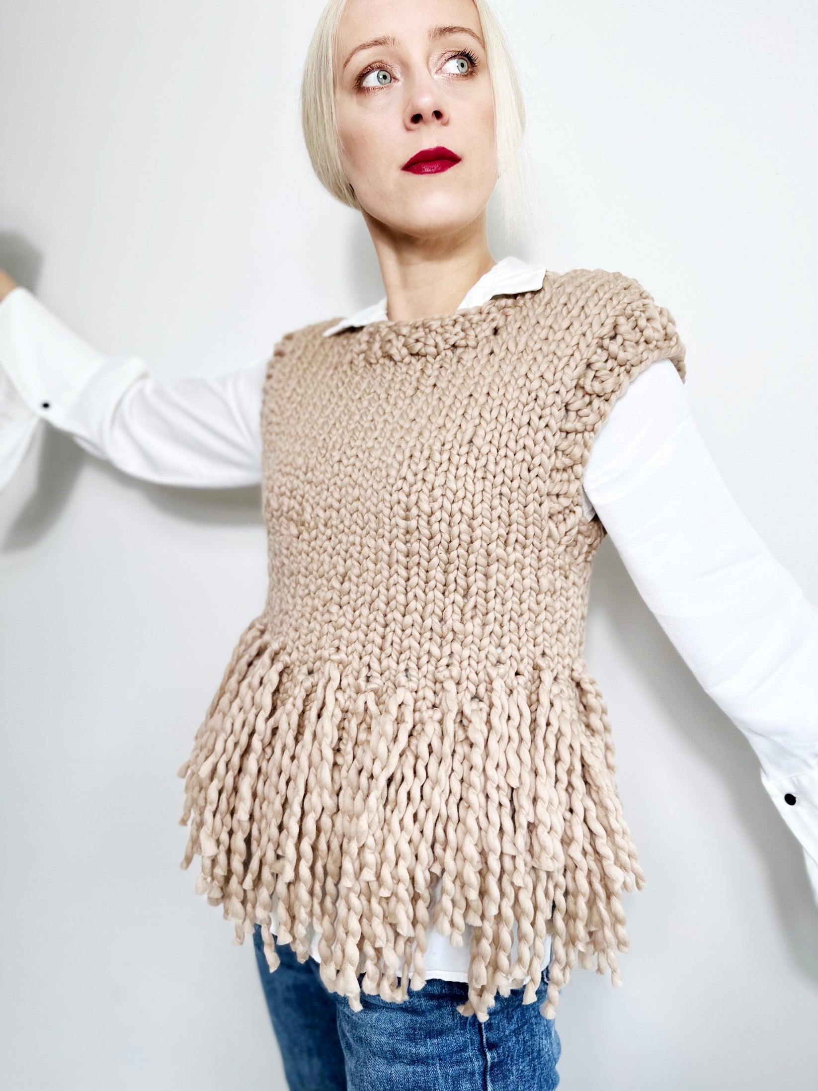Loopy Mango Fringe Vest, Women's Sleeveless Sweater, Natural Basic Tank ...