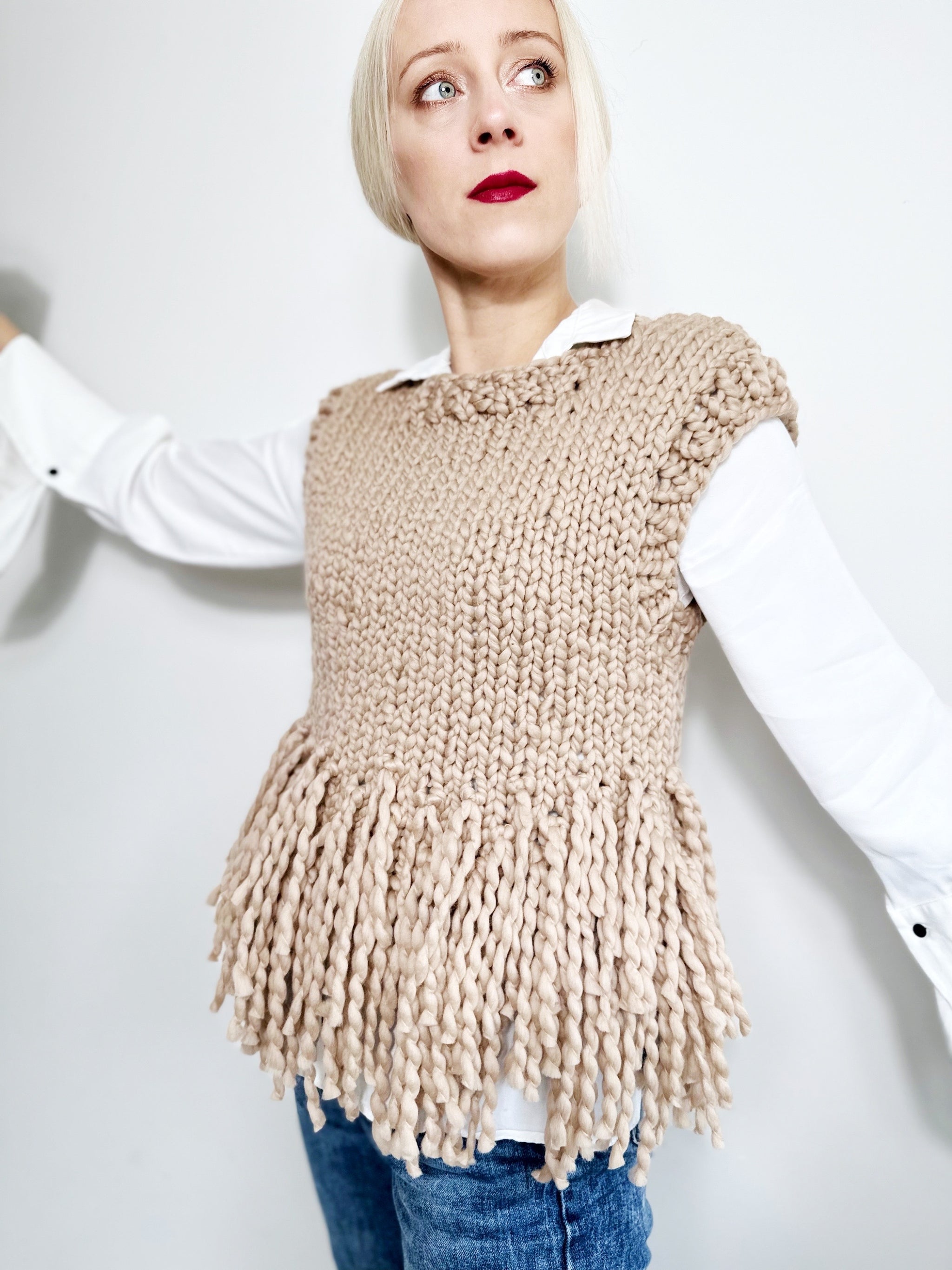 Loopy Mango Fringe Vest, Women's Sleeveless Sweater, Natural Basic Tank ...