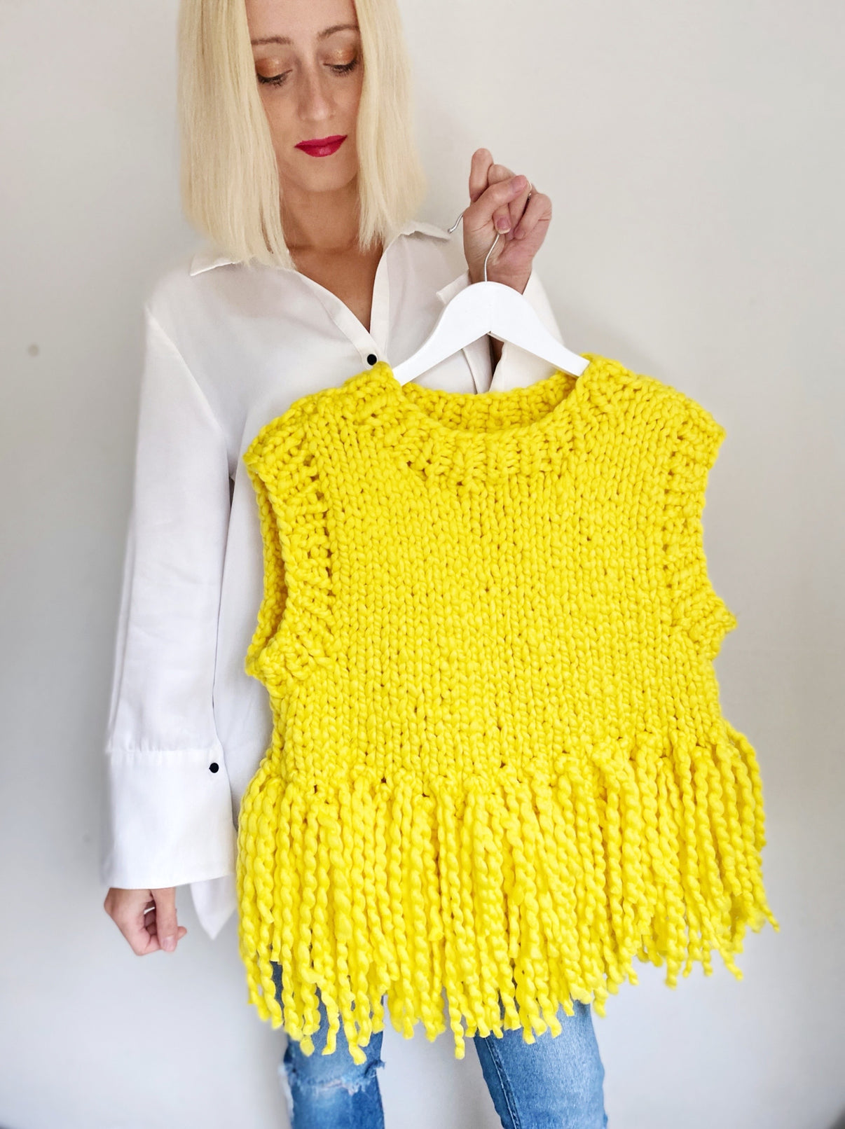 Loopy Mango Fringe Vest, Women's Sleeveless Sweater, Natural Basic Tank ...